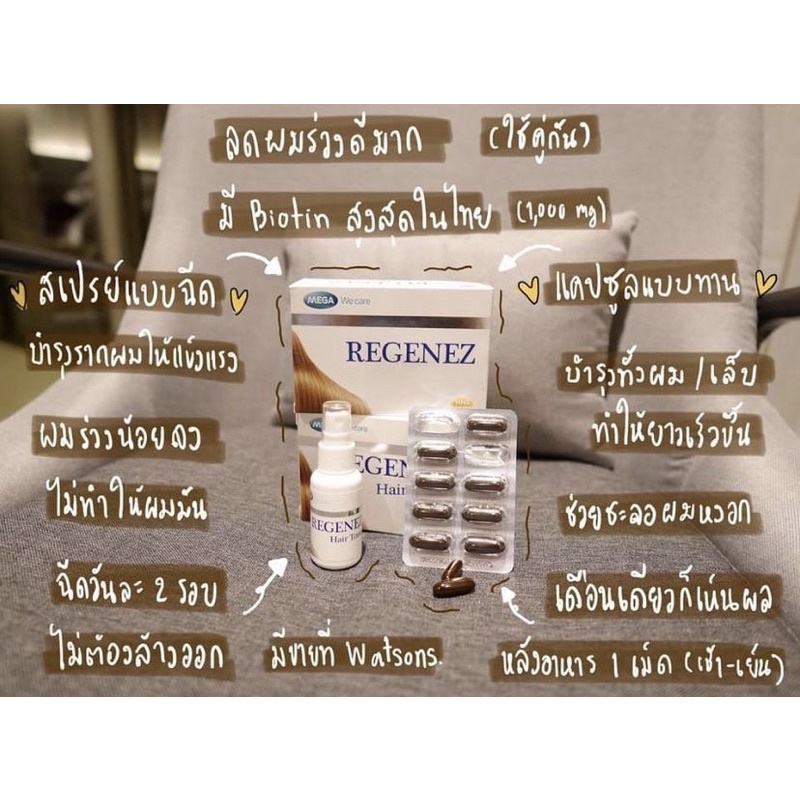 MEGA Regenezแบบเม็ด วิตามินบำรุงเส้นผมและหนังศรีษะ ลดผมร่วง (1กล่อง 30 ...