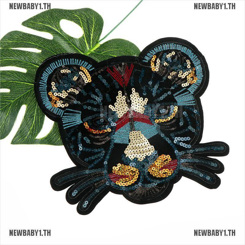 【Newbaby1*COD】leopard head sequin embroidered applique sew on patch diy ...