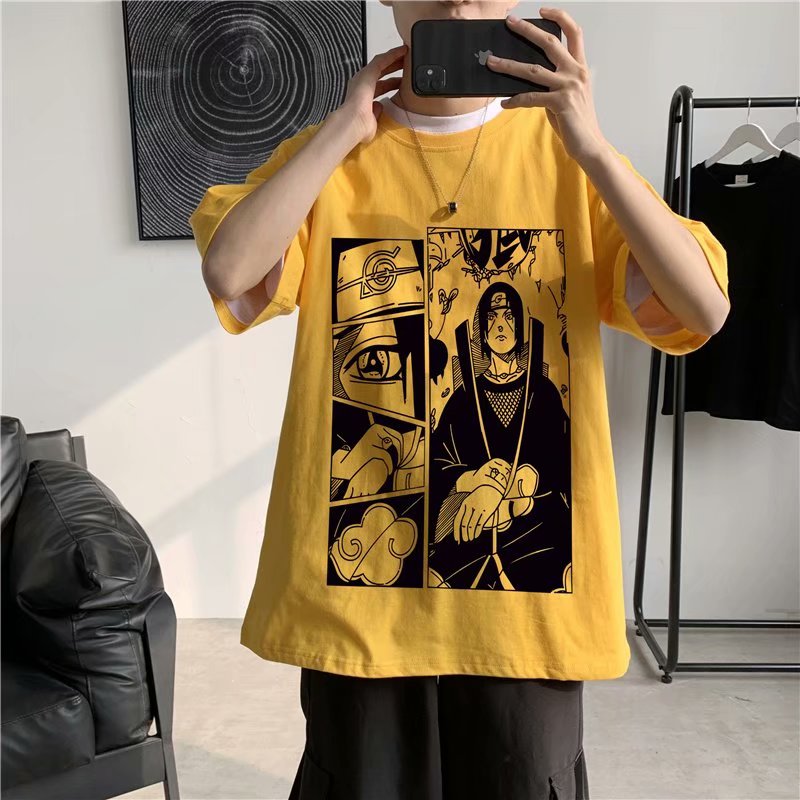 S-8XLเกาหลีใต้ ins ฮาราจูกุ bf ย้อนยุคสตรีทคู่มืดนารูโตะอะนิเมะพิมพ์หลวมแขนสั้นเสื้อยืดสำหรับ ...