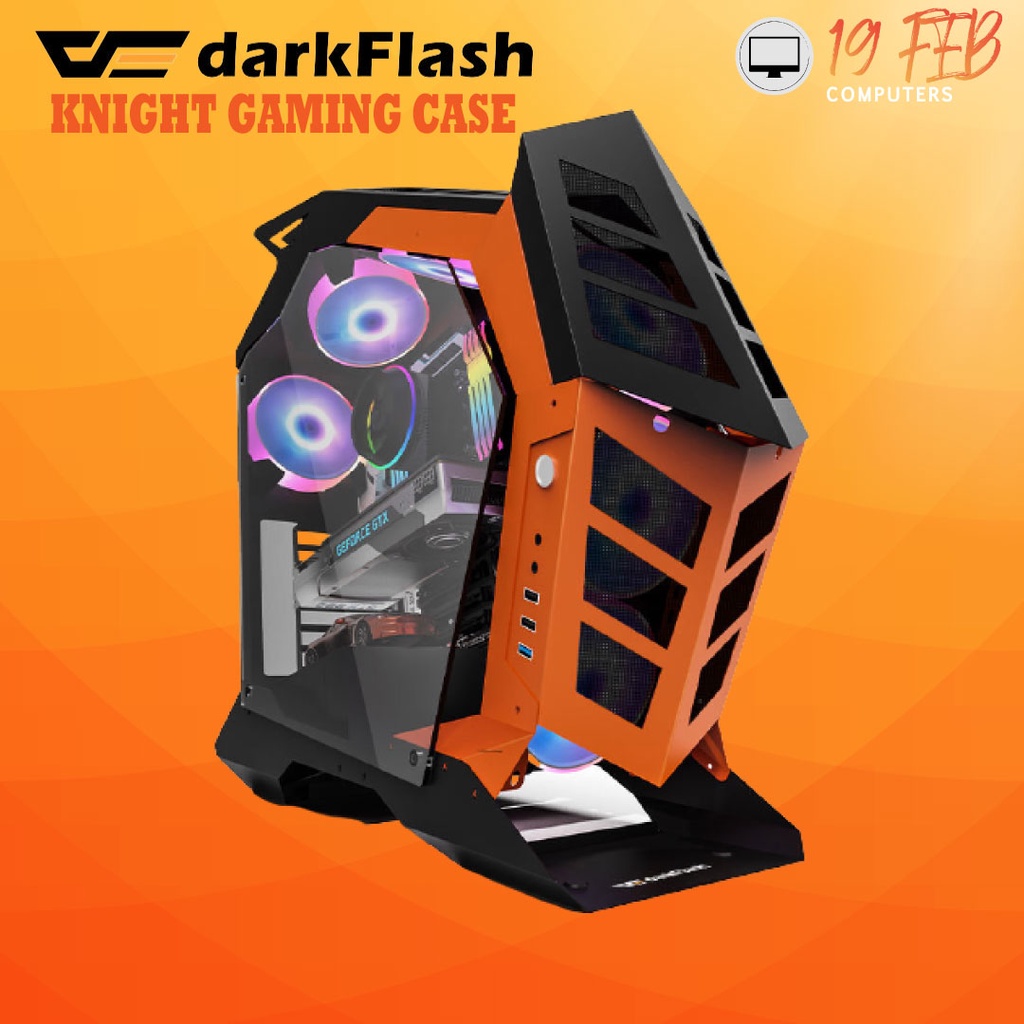 COMPUTER CASE GAMING Darkflash Dark Knight K1 ATX PC Case (Orange-Black ...