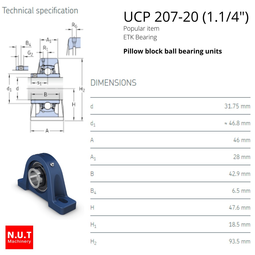㍿☏ ตลับลูกปืนตุ๊กตาหัวโค้ง ETK UCP 207-20 รูใน 1.1/4 นิ้ว | Shopee Thailand