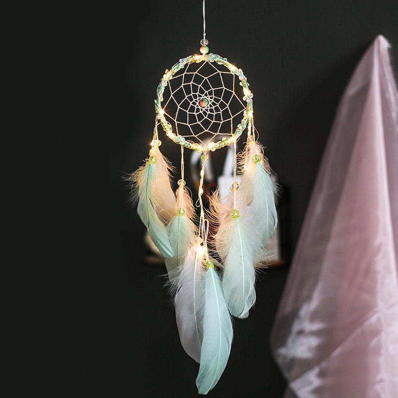 【NEW】 11cm Handmade Dream Catcher Net Green Feathers Wall Hanging ...