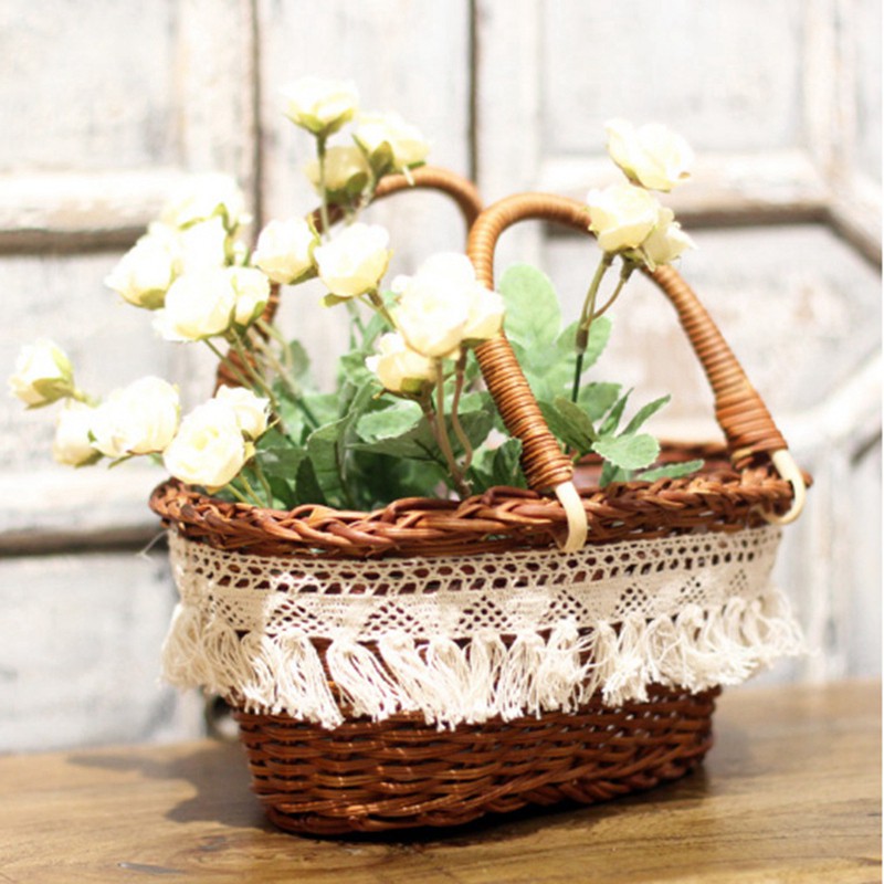 Hand-Woven Flower Basket Rattan Small Flower Basket Flower Basket ...