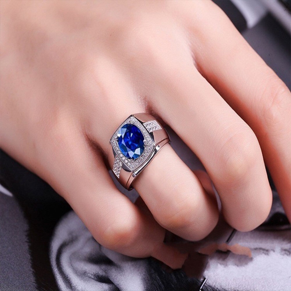 Fashion AAA Blue Stone Finger Rings Men Wedding Party Rhinestone ...