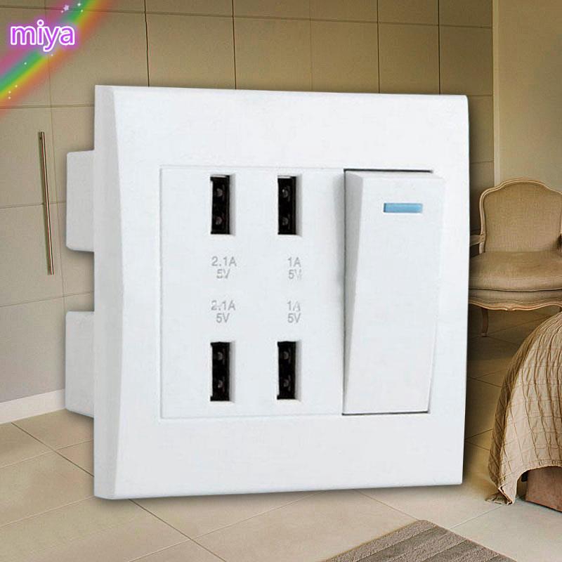 10A 4 Ports USB Wall Mounted Socket Intelligent Charger Outlet Plate ...