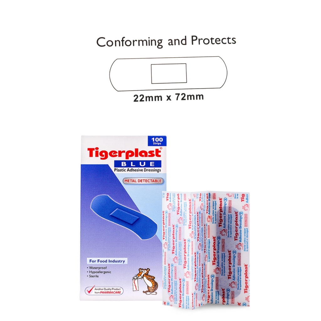 Tigerplast BLUE Plastic Adhesive Dressing metal detectable ไทเกอร์พล๊าส ...