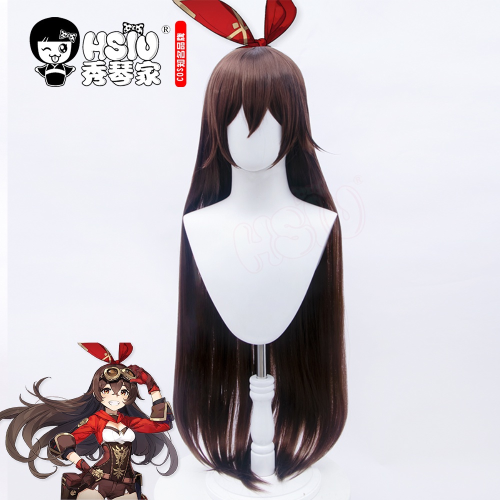 เกนชิน HSIU game Genshin Impact cosplay Amber wig dark brown long hair ...