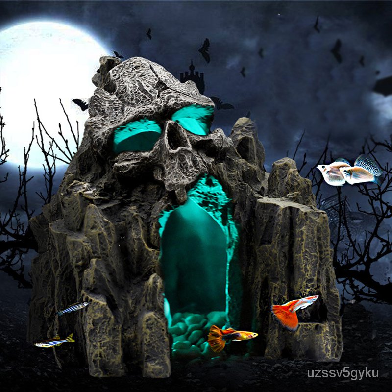 Aquarium Skull Resin Decoration Fish Tank Terrarium Hideout Rockery ...