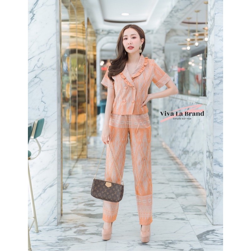 V038 ชุดทำงานเสื้อกางเกงผ้าทอลายไทย Vivalabrand Thaipick
