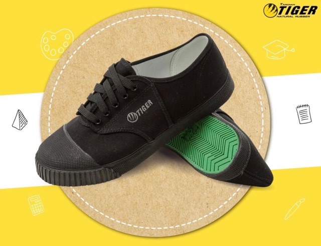 รองเท้าผ้าใบนักเรียน ไทเกอร์(Tiger) 205 สีน้ำตาลดำขาว พื้นเขียว รองเท้า ...