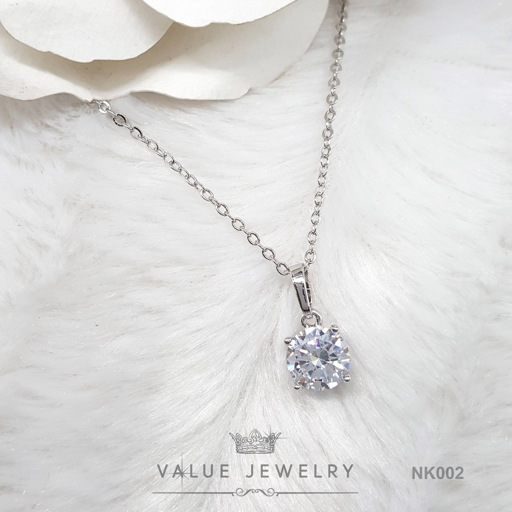 สร้อยคอพร้อมจี้ เพชรกลม Round Brilliant Shape คริสตัลแท้8มิล ขนาดพอเหมาะ เครื่องประดับ สร้อย ...