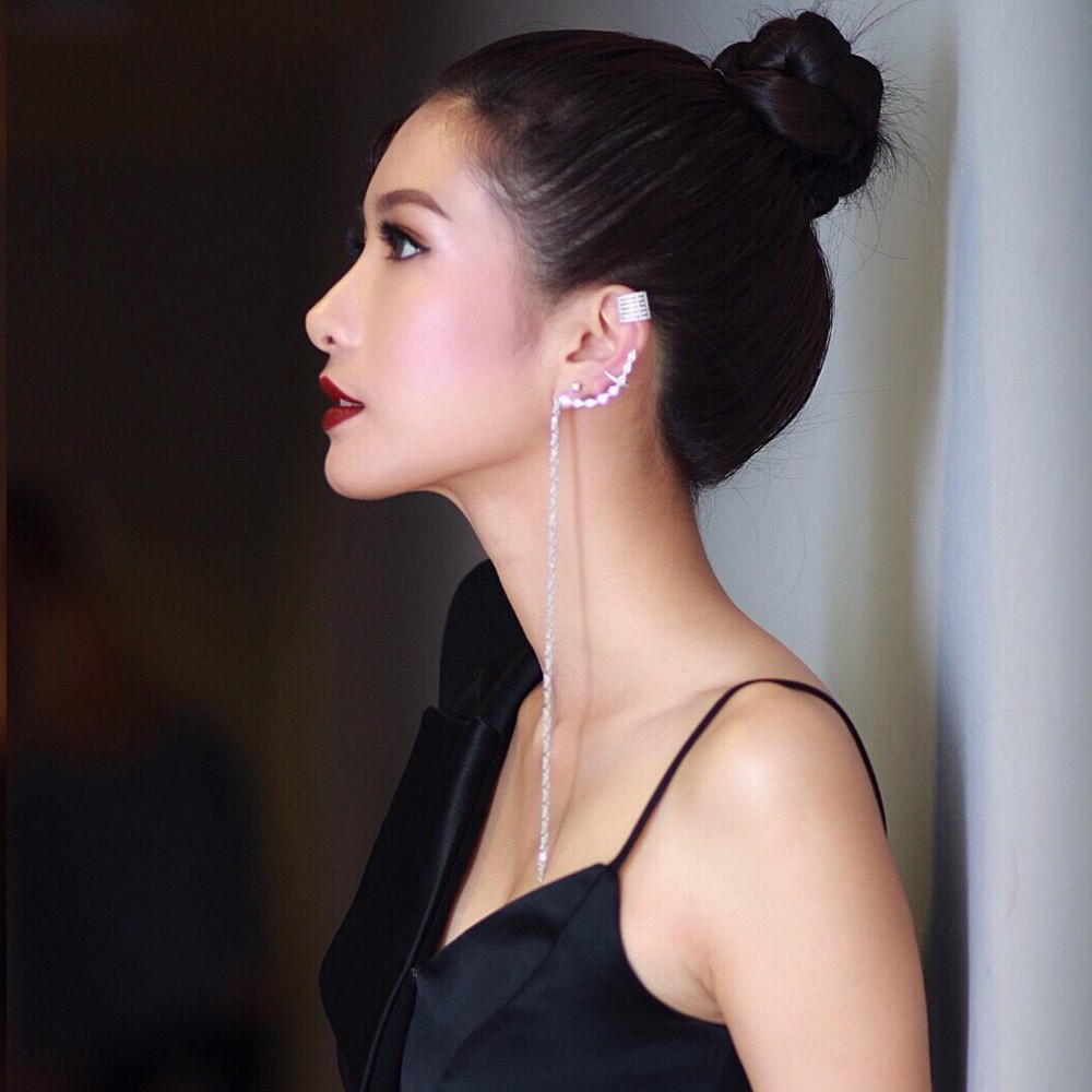 SWAN - One Long Style Earring With Cuff ต่างหูเงินแท้ ฝังเพชรคิวบิค ...