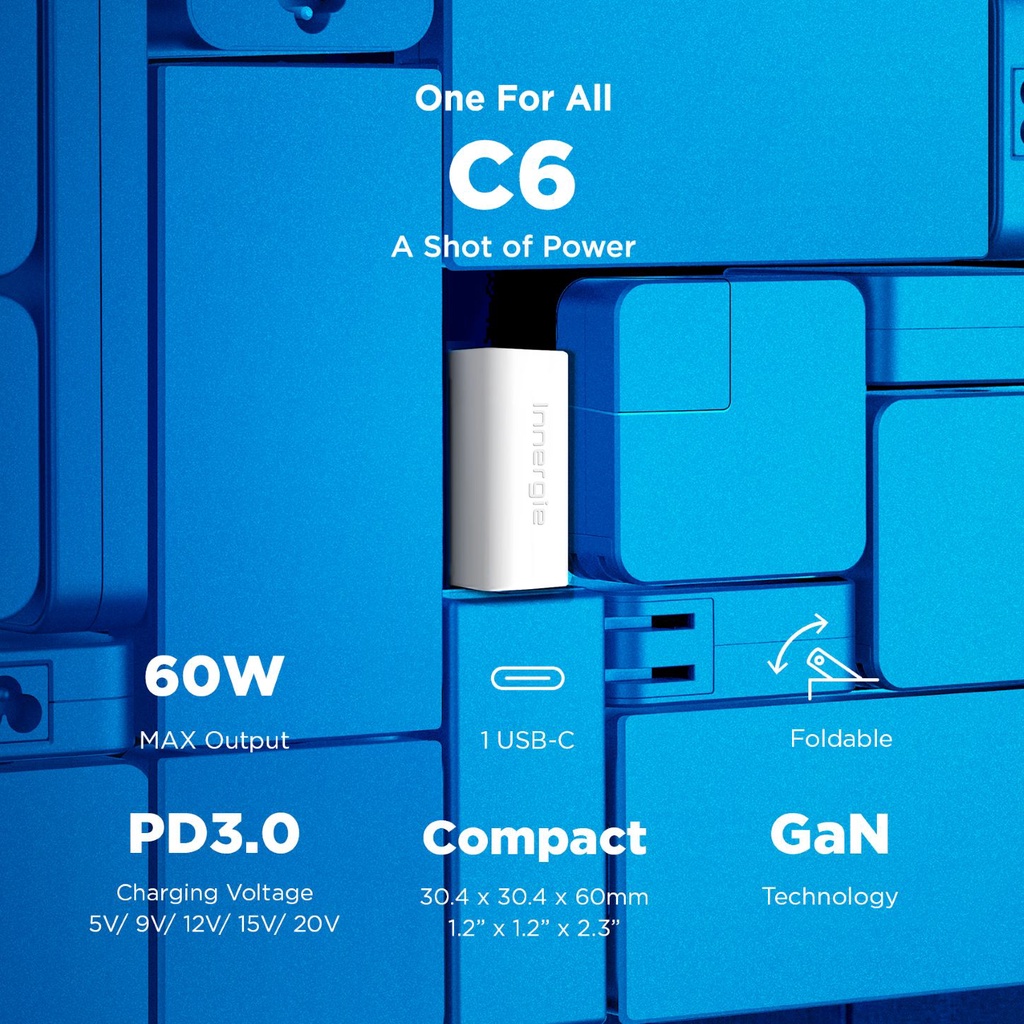 Innergie C6 USB-C Power Adapter 60 Watt GaN (Foldable Plug) - innergie ...