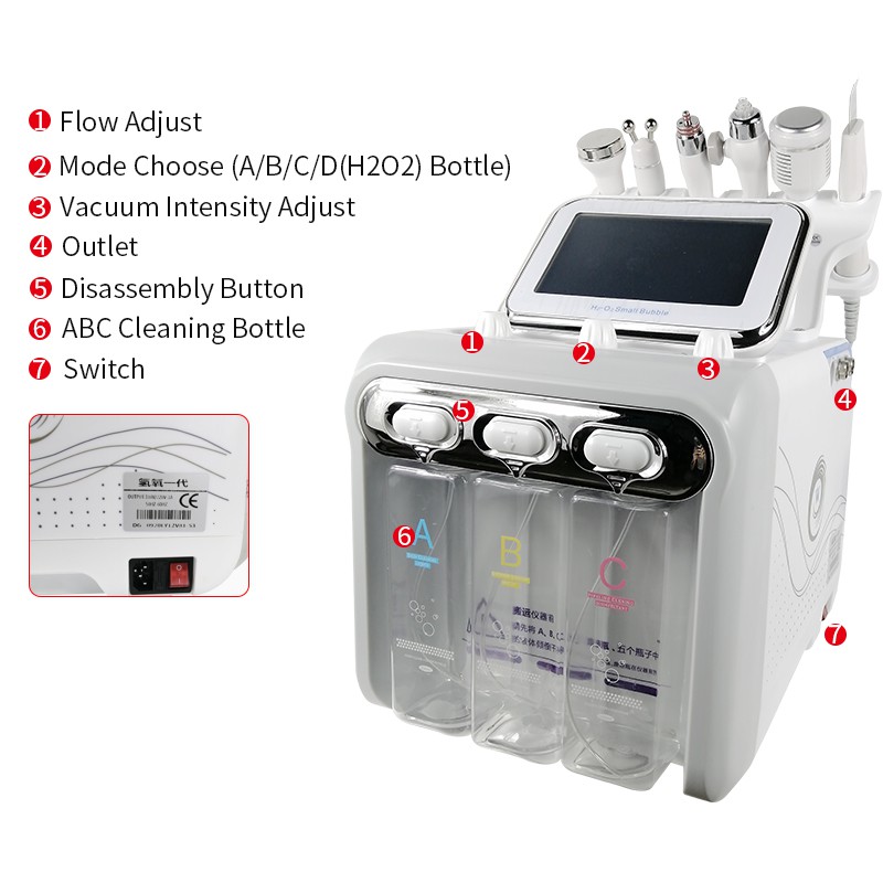 เครื่องให้ออกซิเจนHydrogen Oxygen Facial Machine 6 in 1 Vacuum Face ...