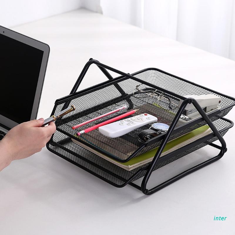 inter Metal Mesh 2 Tier Document Letter Tray Desk Organizer File Holder ...