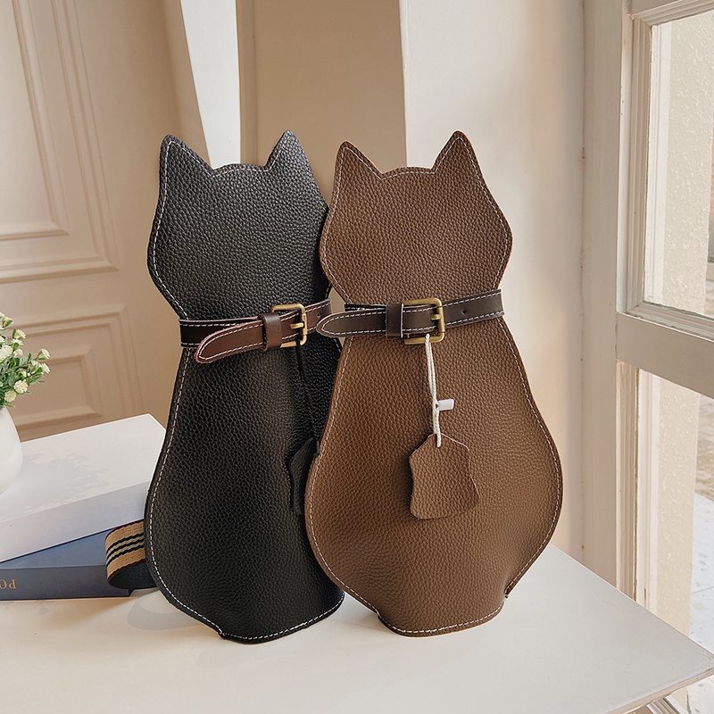 w100 Genuine Leather Shoulder bags Designers Small Cat shape Chest Pack ...