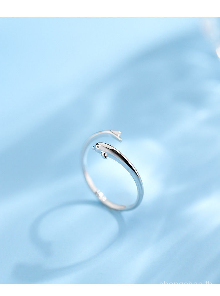 s925เงินสเตอร์ลิงปลาโลมาเปิดแหวนนักเรียนหญิงเกาหลีที่เรียบง่ายน่ารักสร้างสรรค์insเครื่องประดับ ...