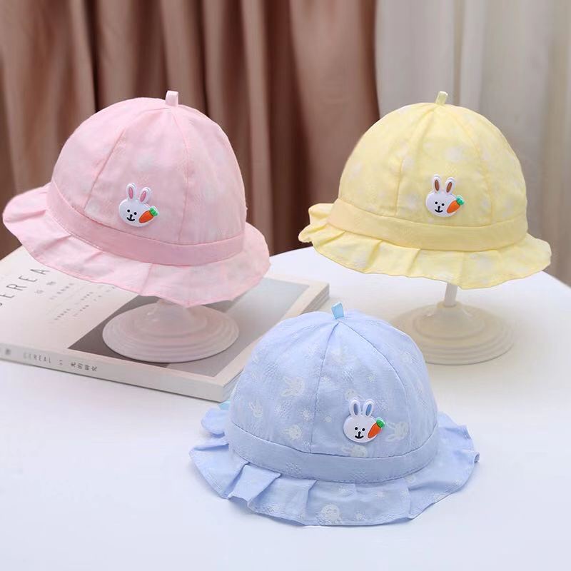 Babyonline(Y061)C1 หมวกผ้าฝ้ายสำหรับเด็กผู้หญิงลายสุดน่ารักมีสายรัดคาง ...
