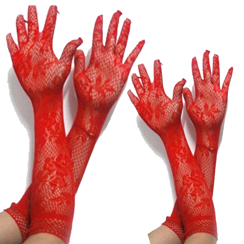 1 Pair Women Lace Gloves Sexy Womens Transparent Long Lace Hollow Out ...