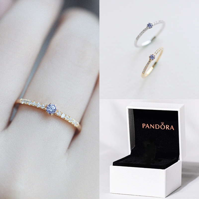 Pandora แหวนเงิน 925 ทอง 14K ประดับเพชรโมอิส พร้อมกล่อง สําหรับผู้หญิง ...