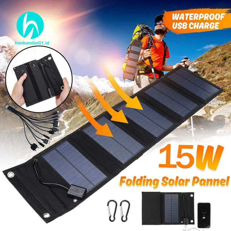 hdra 15W USB Solar Panel Folding Power Bank Outdoor Hiking Battery ...