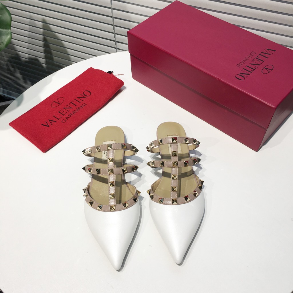 VALENTINO คลาสสิก rivet Tale ออกแบบรองเท้าส้นสูงรองเท้าผู้หญิงสีขาว ...