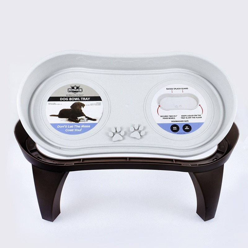 Dog Bowl Tray Double Stainless-Steel Bowls Detachable Tray Protect Pets ...