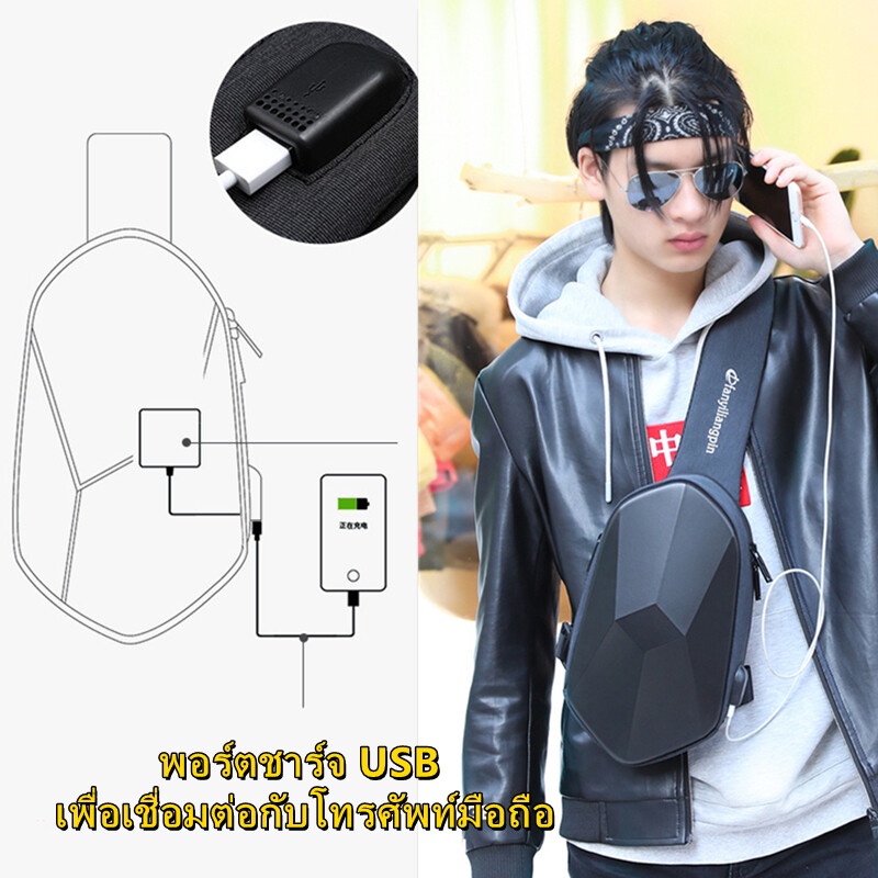 coส่งจากกรุงเทพฯ กระเป๋าคาดอก Hard Shell Crossbody Bag USB Charging ...