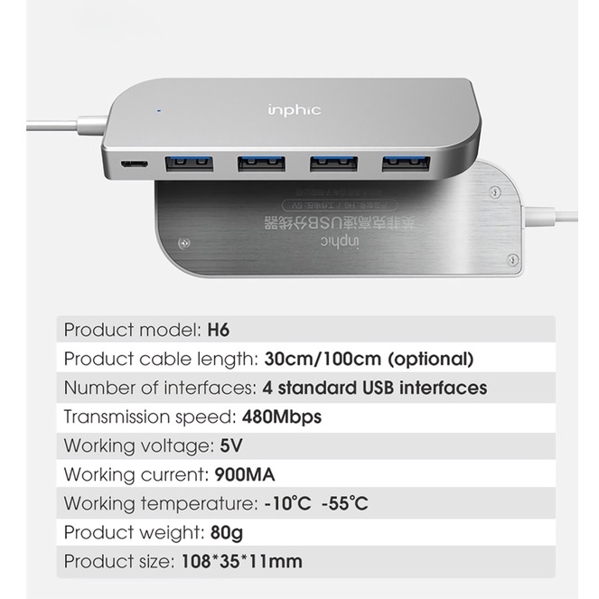 Inphic USB3.0 HUB 4 USB Splitter High-Speed mirco B dock expansion การ ...