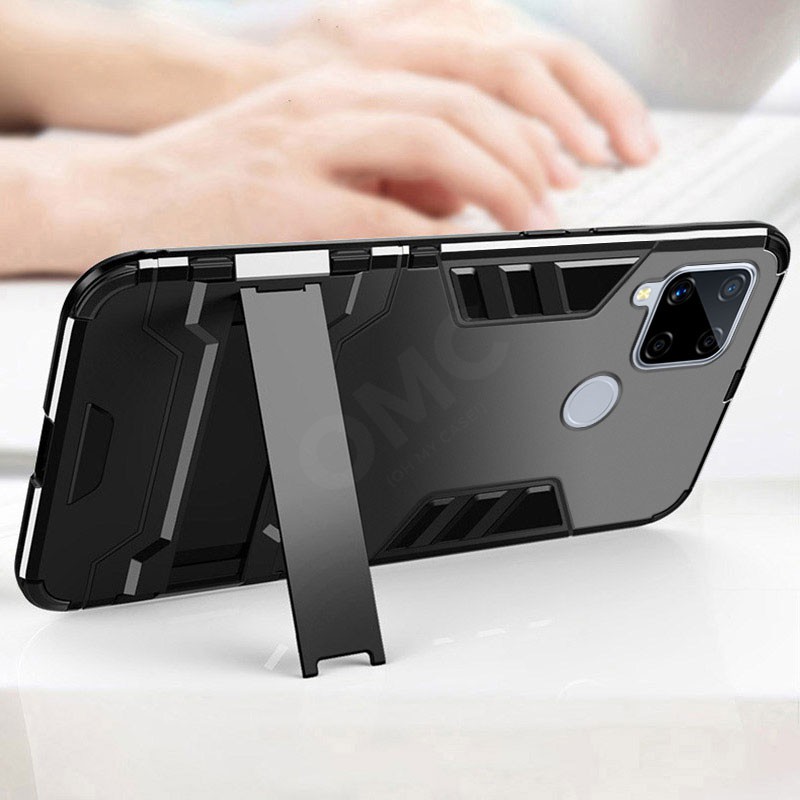 For Realme C15 Stand Hard Case Hybrid Shockproof Back Phone Cover ...