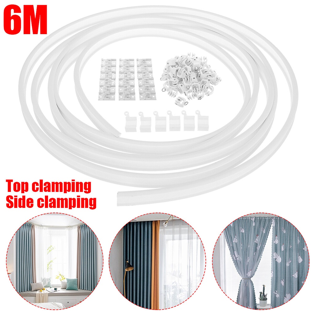 Flexible 6M Ceiling Window Caravan Straight Bay Curtain Track Rod Rail ...