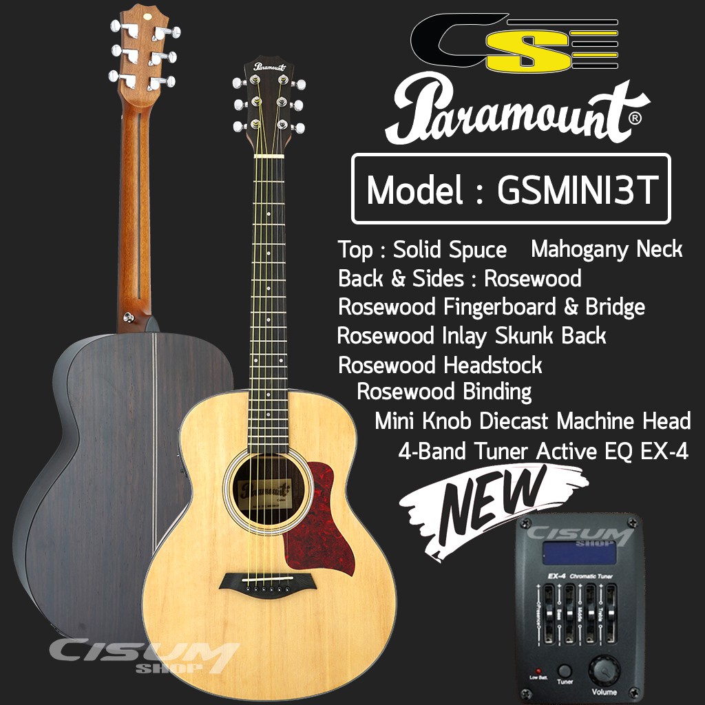 Paramount GS Mini 3T กีตาร์โปร่งไฟฟ้า 36" (ไม้สปรูซแท้ / โรสวูด) (Top Solid Spruce / Rosewood ...