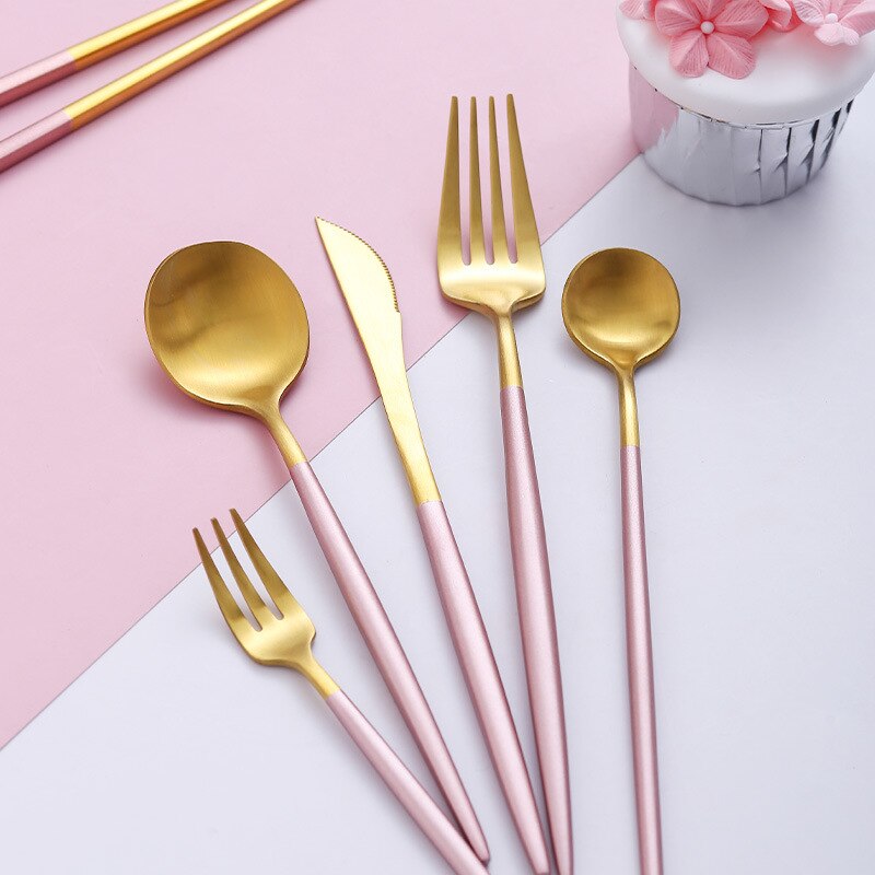 304 Stainless Steel Pink Gold Cutlery Set Dinnerware Dinner Knife Spoon ...