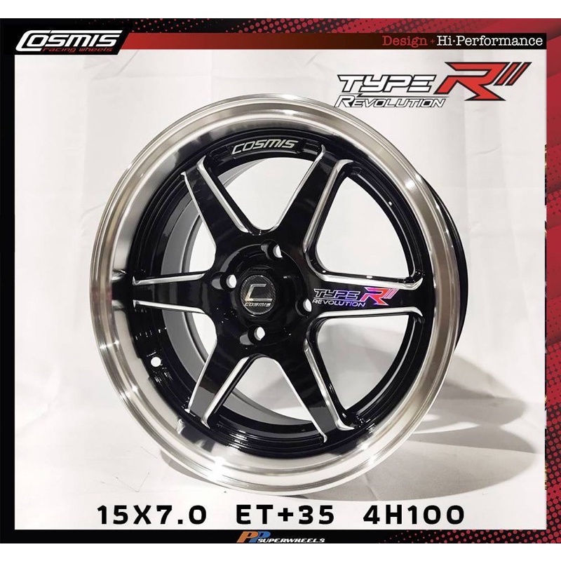 COSMIS TYPE-R 15x7 4H100 et+35 สีดำขอบเงา | Shopee Thailand