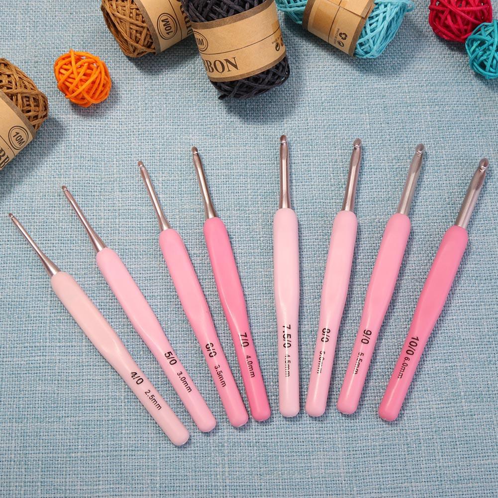 【WF】8pcs TPR Soft Handle Aluminum Crochet Hooks Sewing Needles Sweater ...