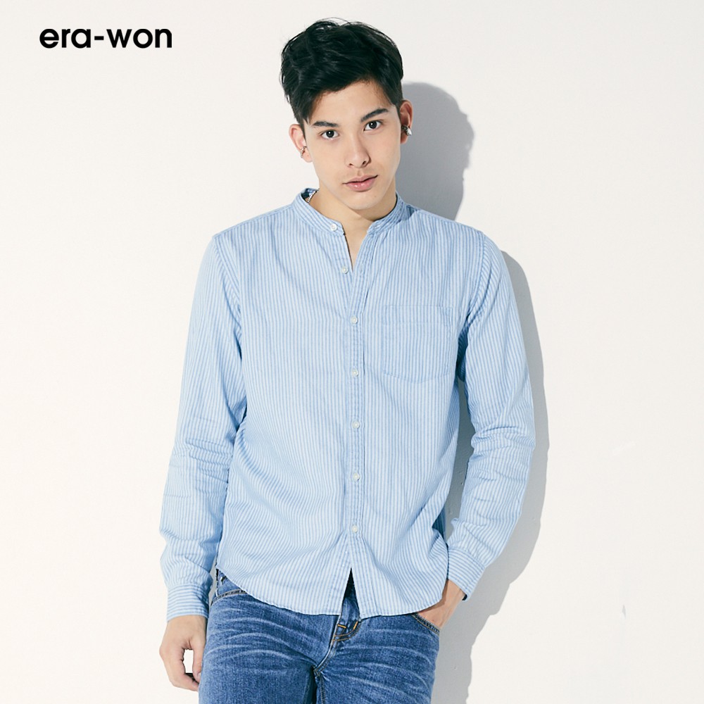 era-won เสื้อเชิ้ตคอจีน Denim shirt Antibacteria สี BLUE BUMP - erawon ...