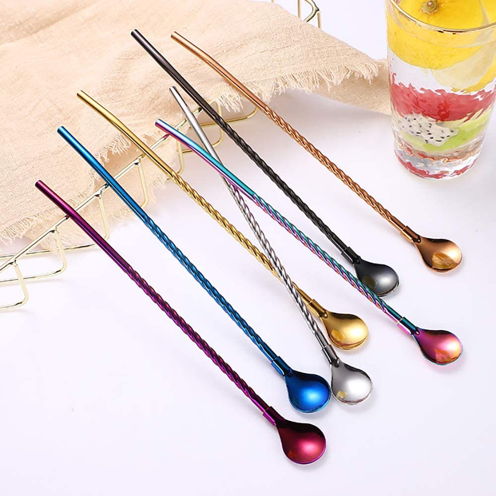 2 In 1 Stainless Steel Threaded Straw Spoon/ Reusable Long Handle ...