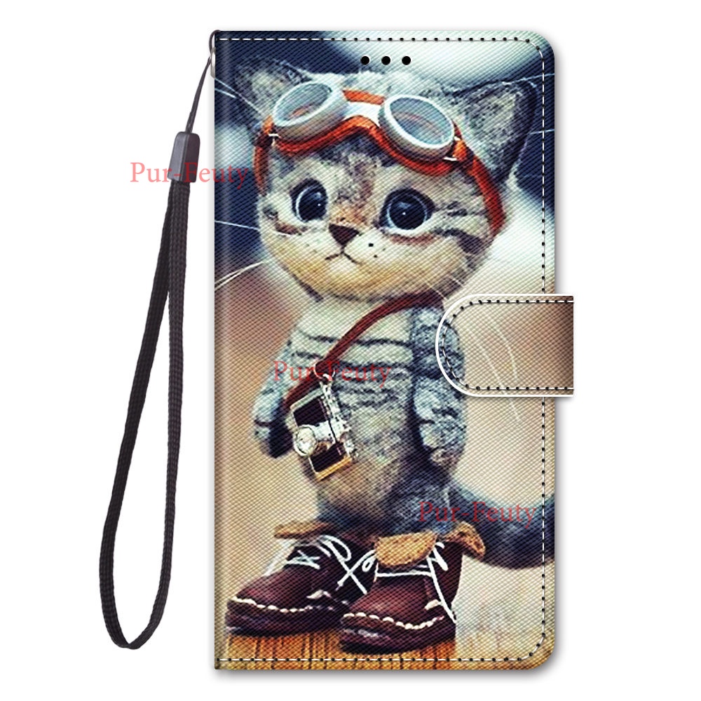 Leather Flip Phone Case For Xiaomi Redmi Note 7 7 Pro Flower Cute Cat ...