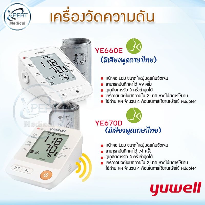 เครื่องวัดความดัน Yuwell รับประกันศูนย์ไทย 5 ปี รุ่น YE670A YE670D ...