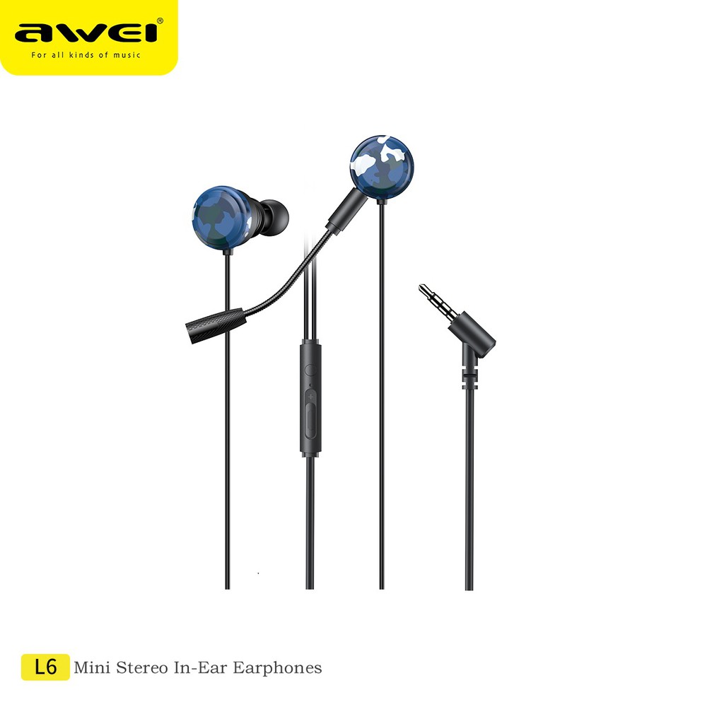 Awei L6 1.2M Length Mini Bass Stereo 3.5mm Plug Ear Earbuds With Wired ...