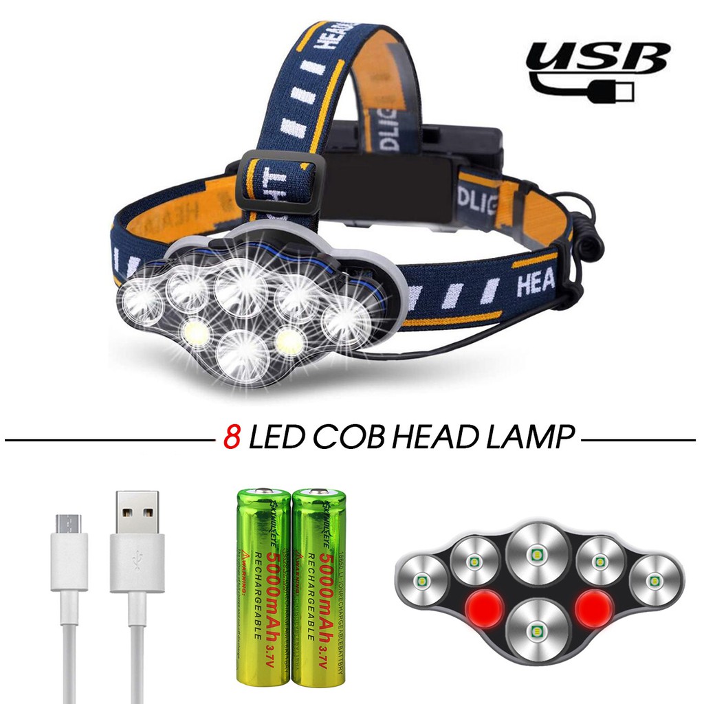 หลอดไฟ โคมไฟ8/2 LED COB Headlamp Rechargeable Flashlight LED COB Head ...