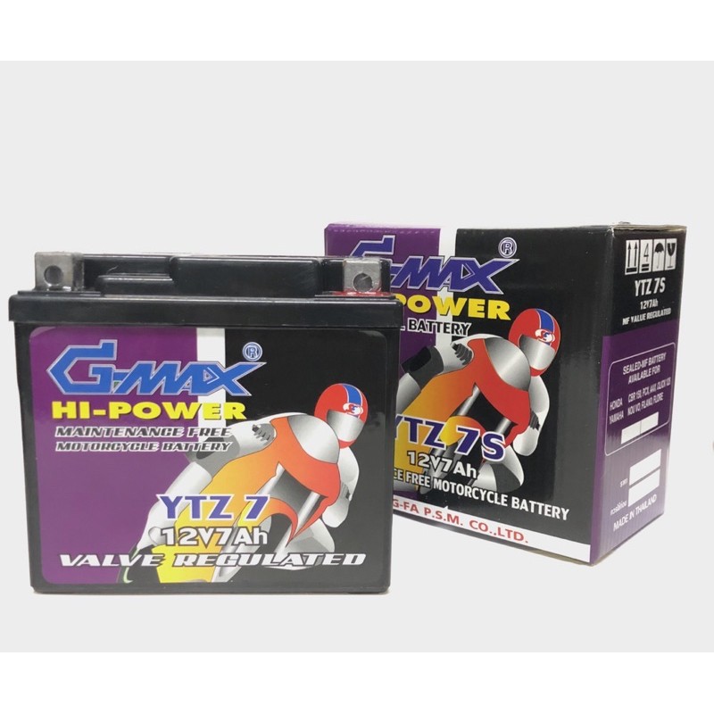 Battery แบตเตอรี่ มอเตอร์ไซต์ GMAX 12V 7Ah รุ่น YTZ7S แบตเตอรี่ Gmax มองหาราคาพิเศษ