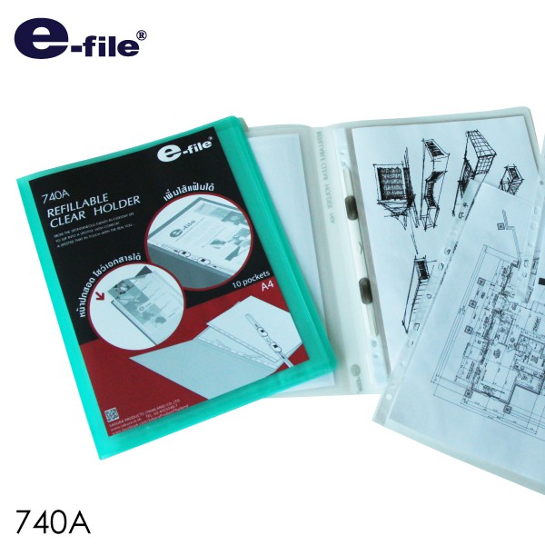 e-file (อี-ไฟล์) รีฟิลเอเบิล เคลียร์โฮลเดอร์ 10 ซอง ขนาด A4 Made in ...