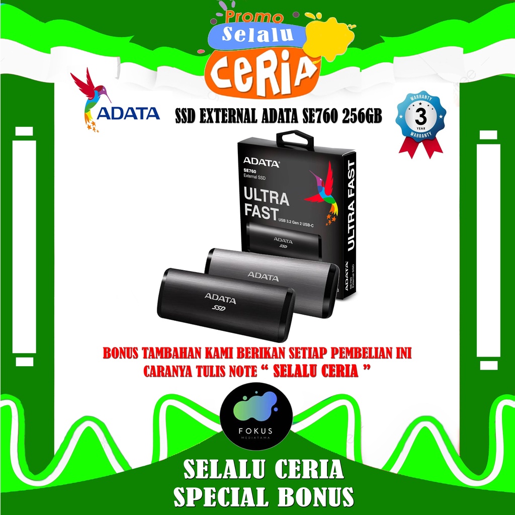 Adata อะแดปเตอร์ภายนอก SSD SE760 256GB USB3.2 Type-C - toko5puluh.th - ThaiPick