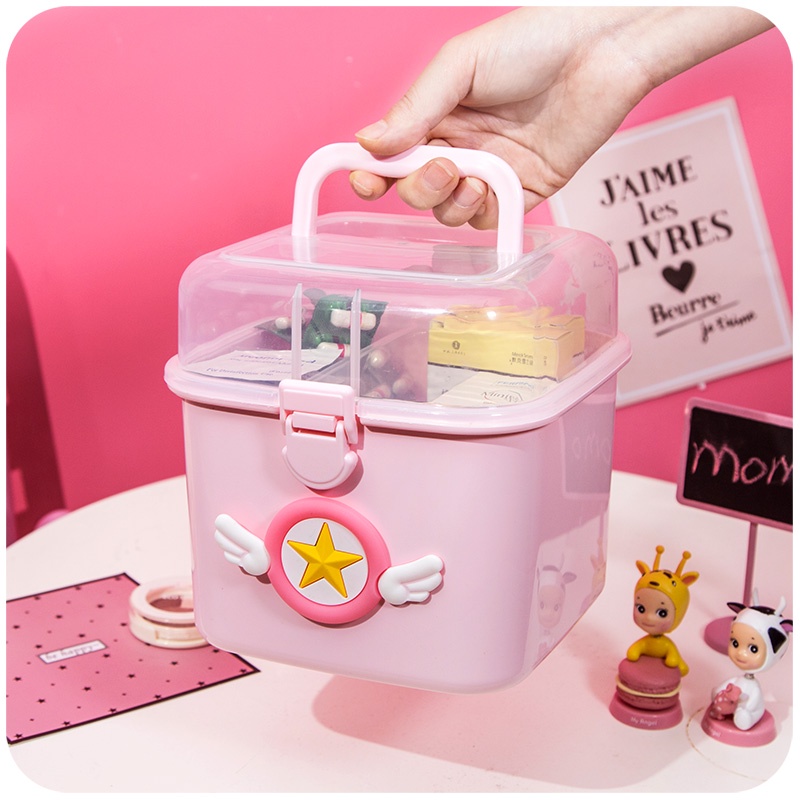 ชุดแพทย์Cute Cartoon Plastic Small Medicine Box Family Spare Medical ...