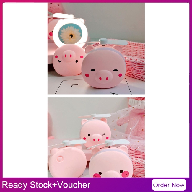 GREEN HOME Cartoon Pig Portable LED Fill Light Makeup Mirror Fan USB ...