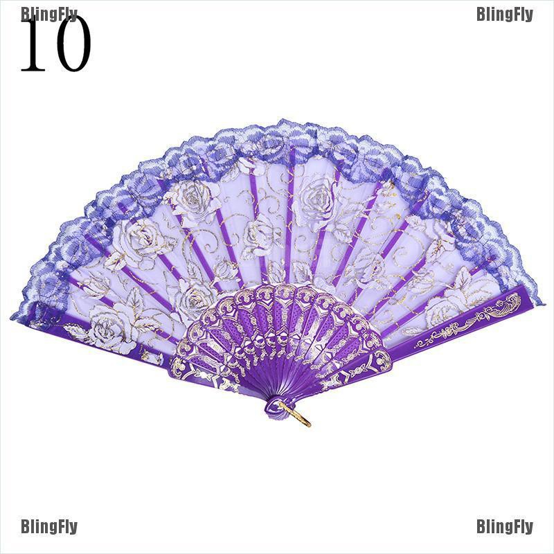 Bling Chinese Style Dance Party Wedding Lace Folding Hand Held Flower ...