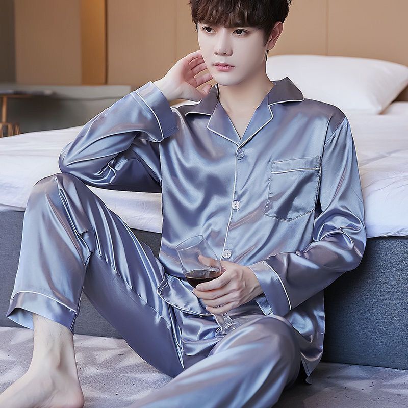 Men's Ice Silk Pajamas Suit Cool and Breathable Pajamas men's summer ...