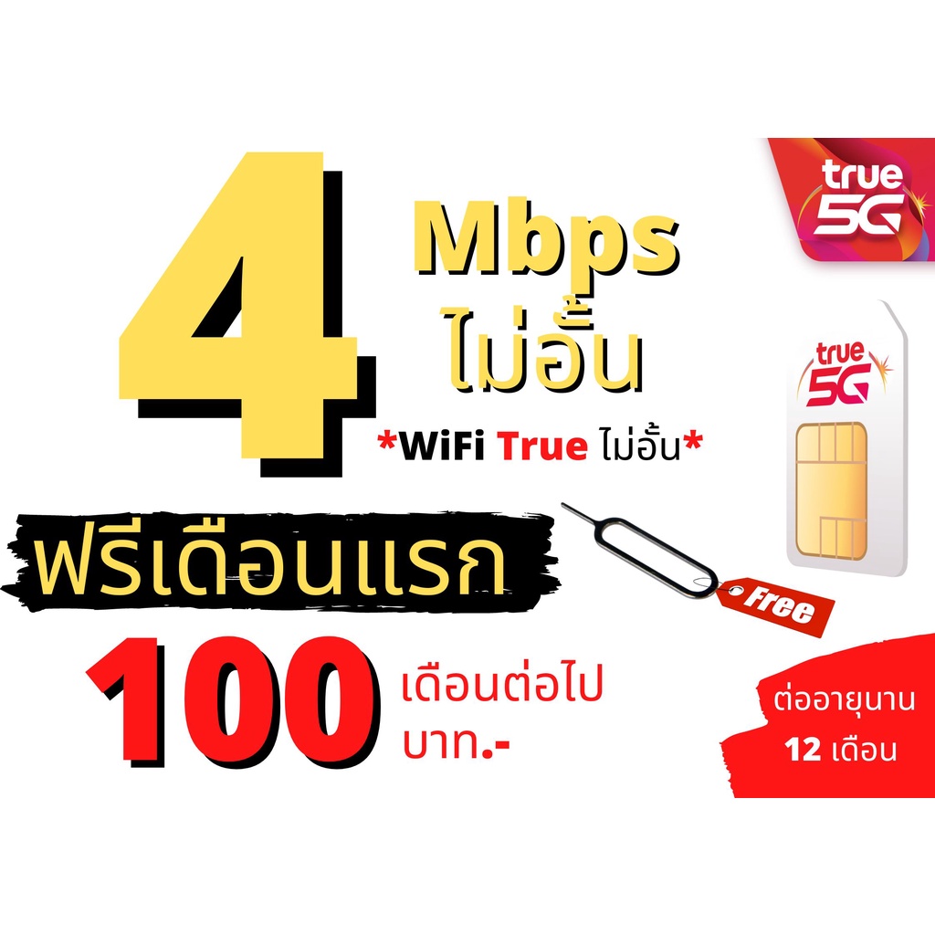 ซิมเน็ต4Mbps ซิมทรู TRUE เน็ต 4Mbpsไม่อั้นไม่ลดสปีด 100เดือนซิมพร้อมใช้ - saiyu_2465 - ThaiPick