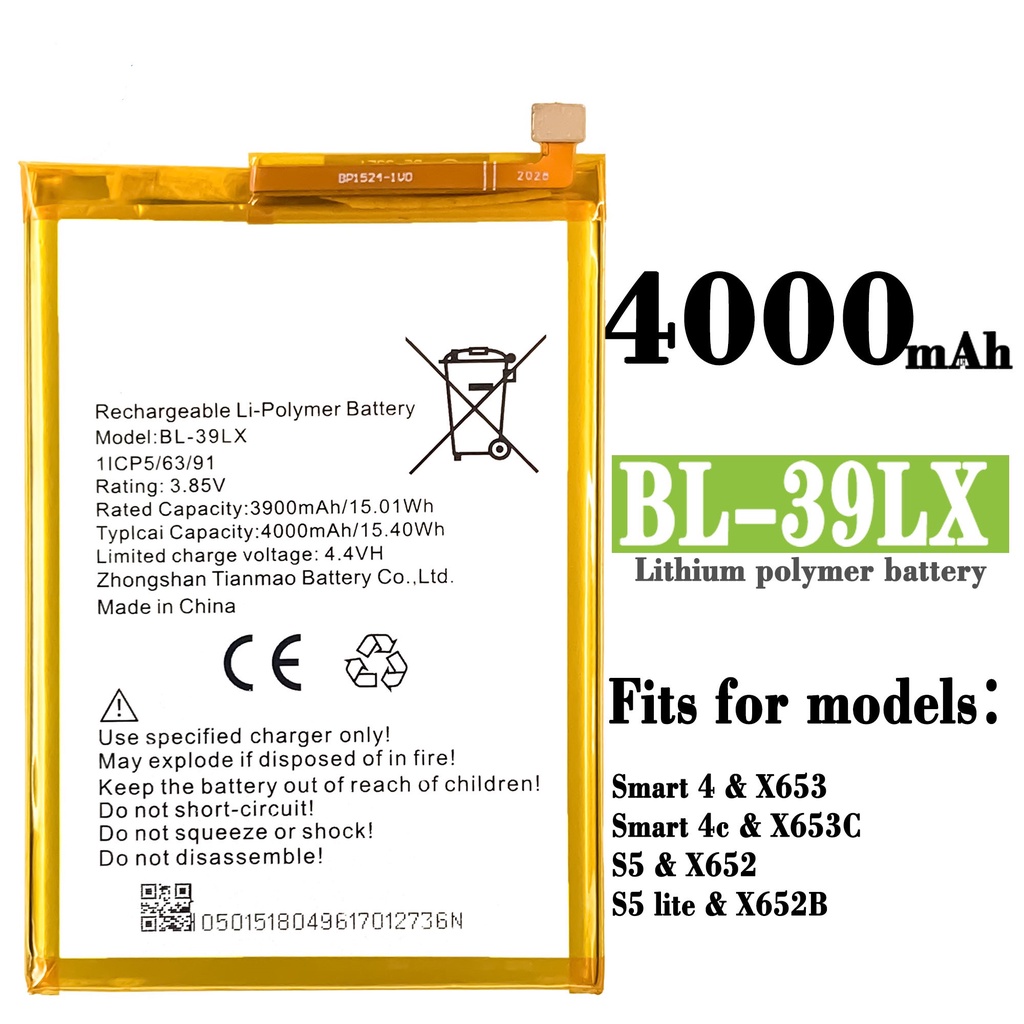 แบตเตอรี่ Infinix S5 Smart 4 Infinix S5 lite BL-39lX X652 X653 Battery ...